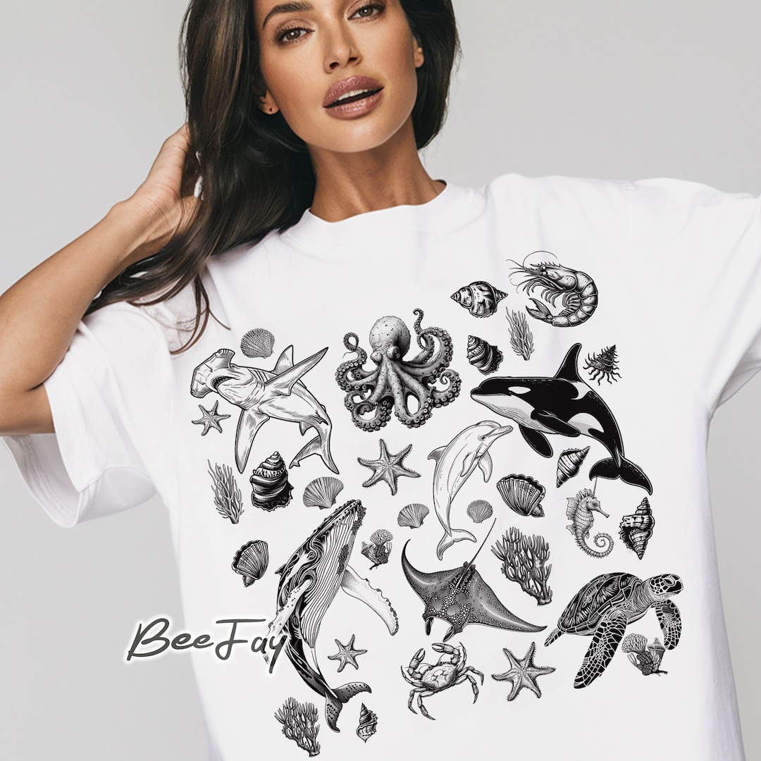 Sea Life 3 Colors Digital Download Cottagecore Animal Ocean Png ...