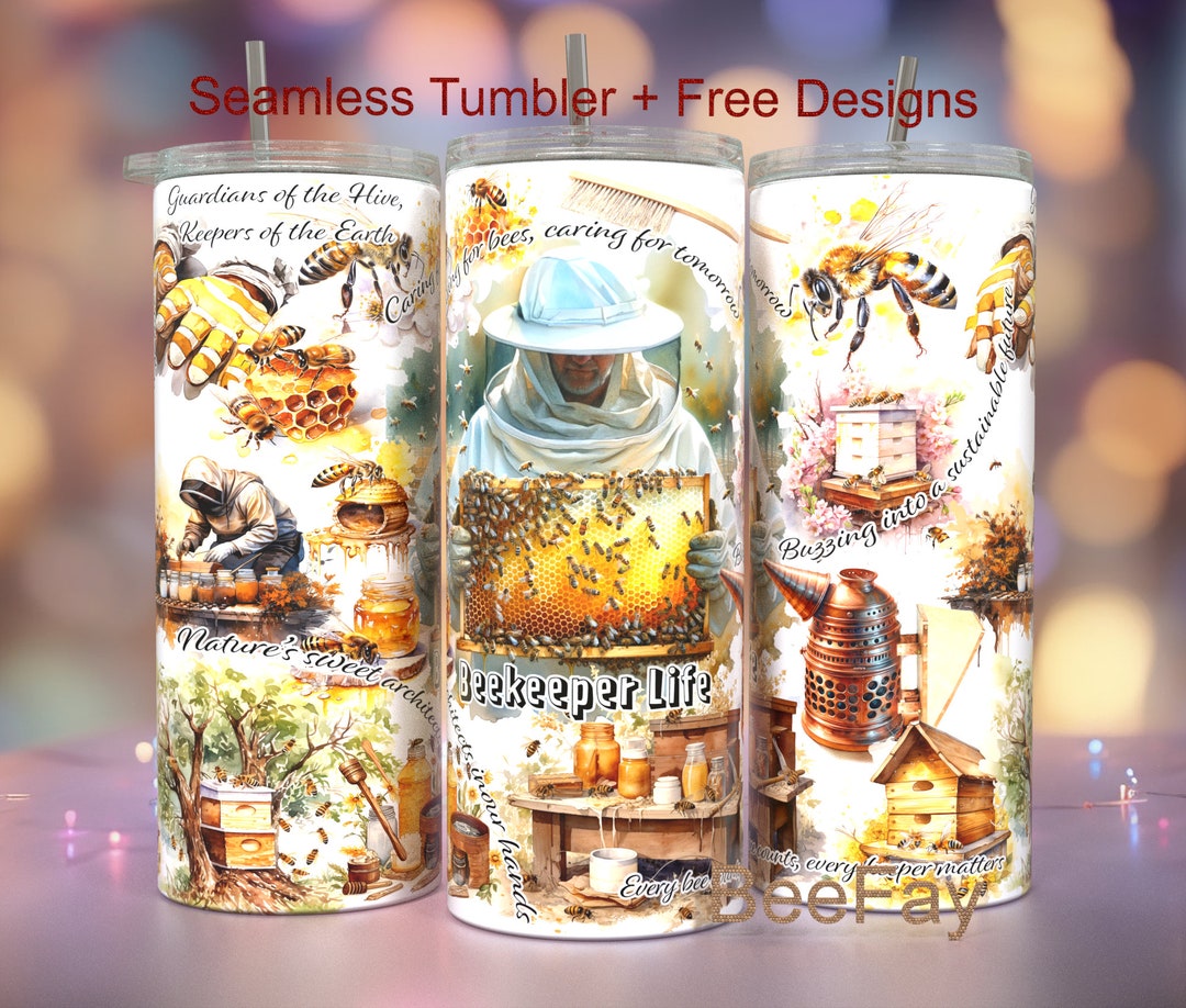 Beekeeper Life 20 Oz Tumbler Wrap, Bees, Honeycomb, Seamless PNG ...