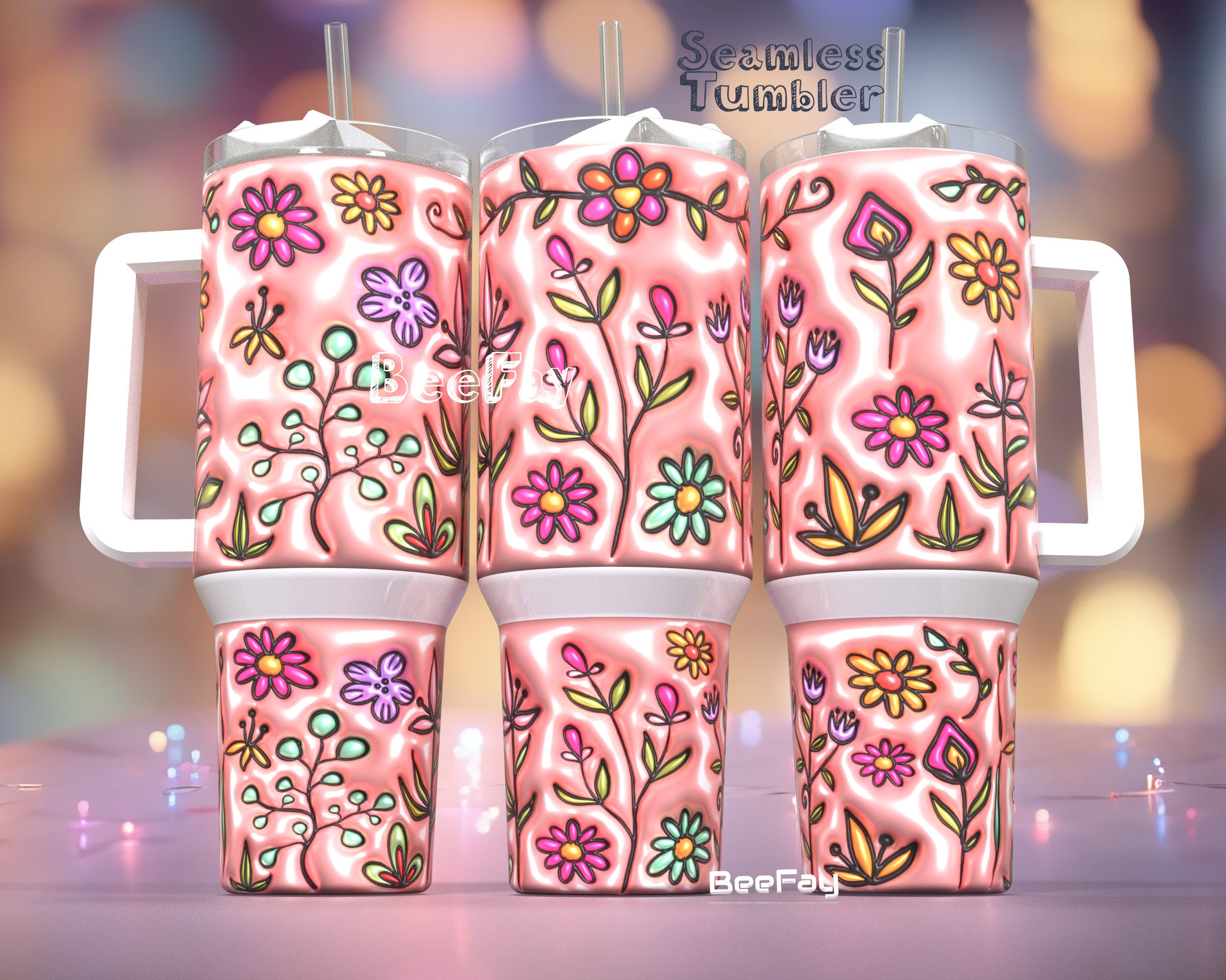 3D Puff Flower Meadow, Puffy 40 Oz Quencher Tumbler Wrap/png Tumbler ...