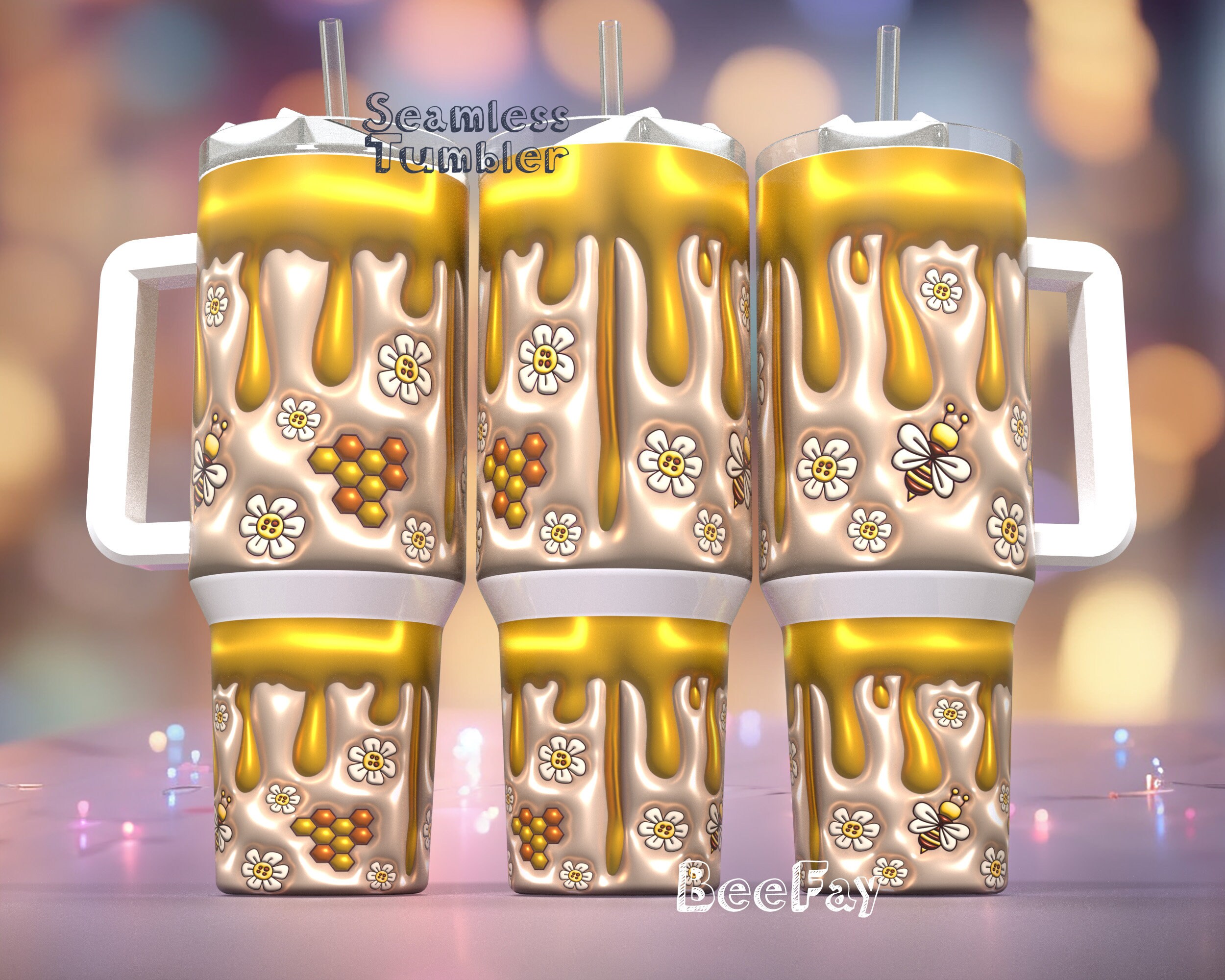3D Puff Bee Liquid Honey, Puffy 40 Oz Quencher Tumbler Wrap/png Tumbler ...