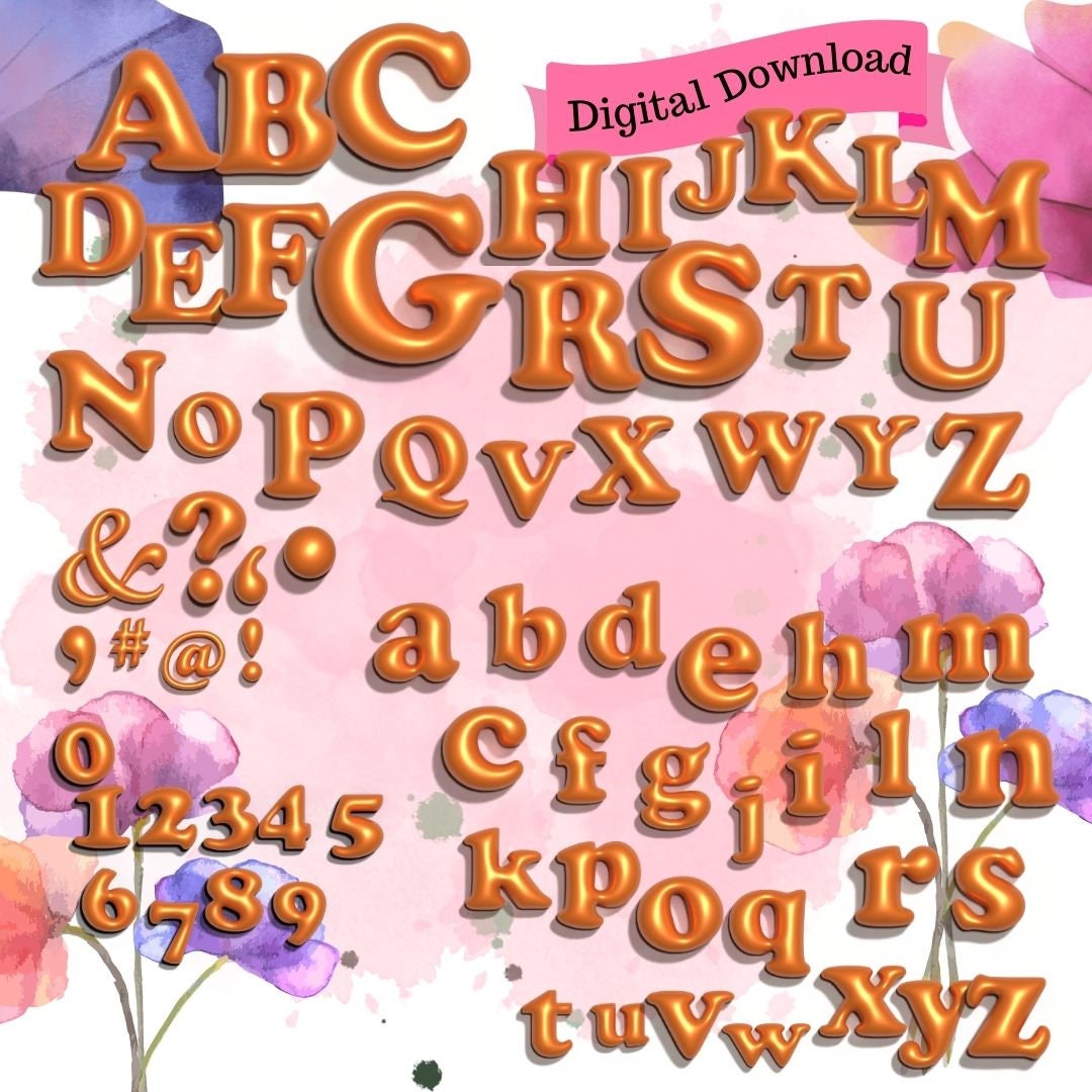 3D Bubble Alphabet PNG Digital Download, 3D Bubble Letter, Orange ...