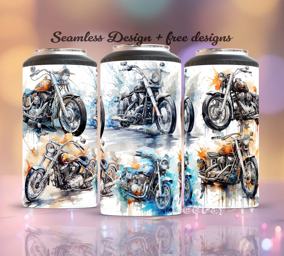 Motorcycle 4-in-1 Can Cooler Sublimation Tumbler Wrap, PNG Sublimation ...