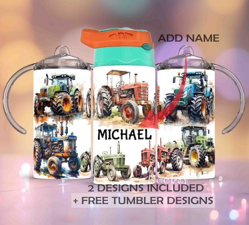 Tractor 12 Oz Sippy Cup and Kids Flip Top Tumbler Wrap/ PNG Sublimation ...