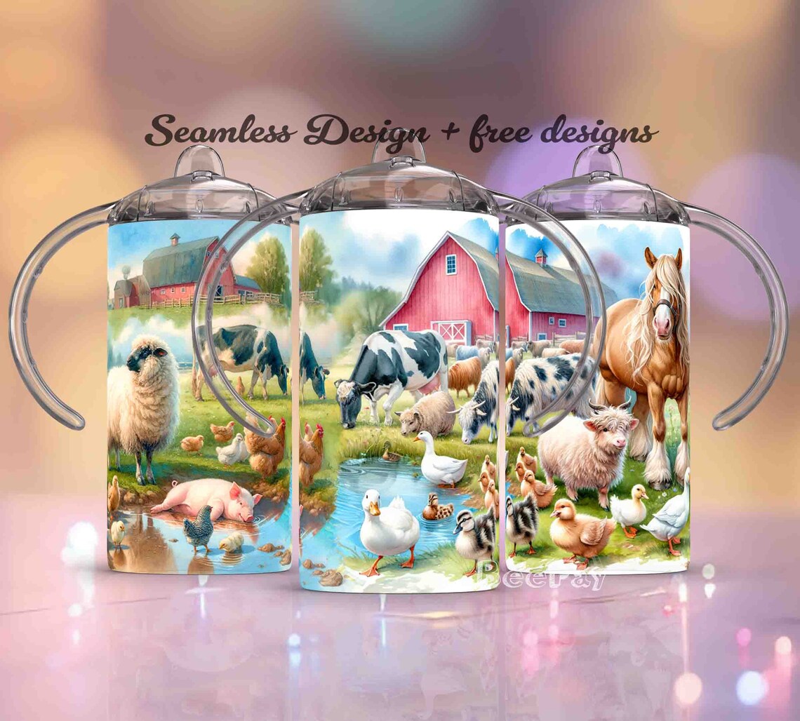 Farm Animals, Farm House 12 Oz Sippy Cup Tumbler Wrap/ PNG Sublimation ...