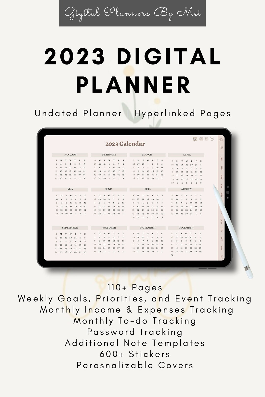 Digital Planner 2023 Undated, Digital Journal, Daily Weekly Annual ...