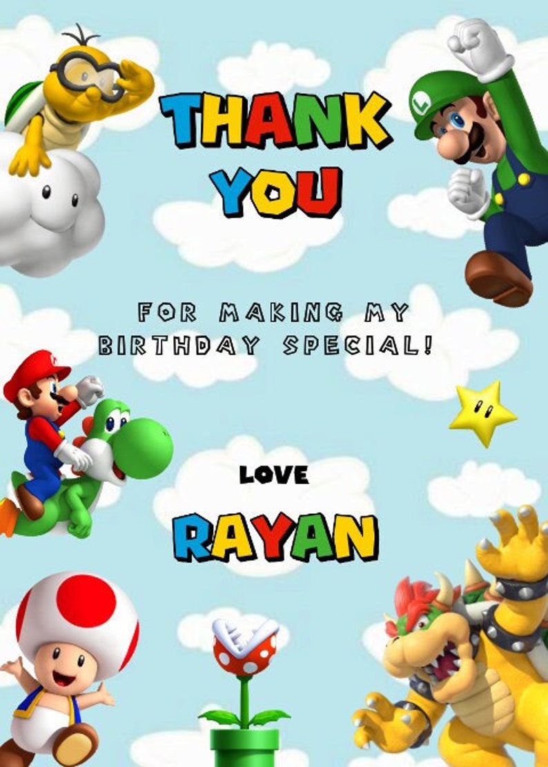 Thank You Card - Super Mario - Etsy