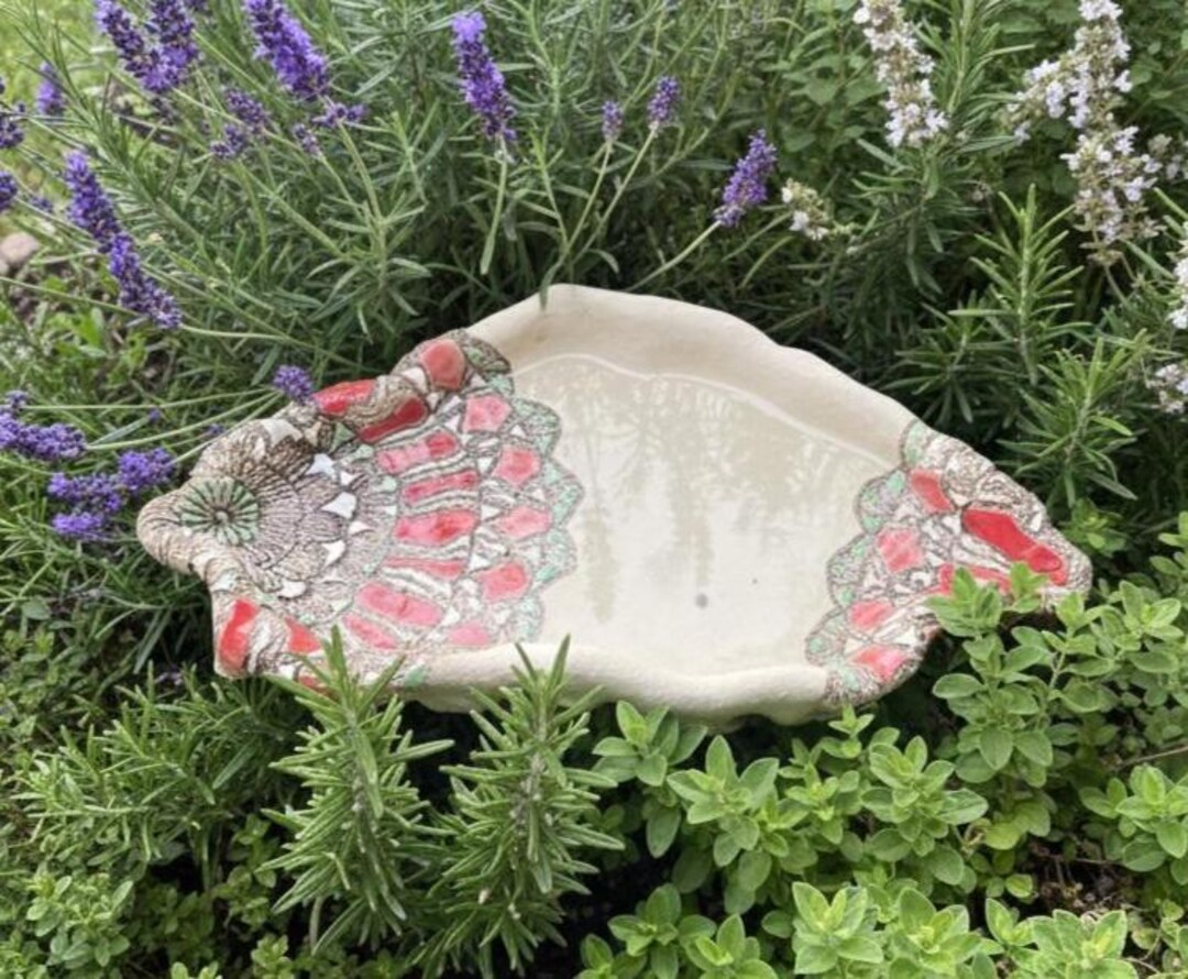 Hand-thrown Oval Insect Waterer – Natural Ceramic With Crocheted Doily ...