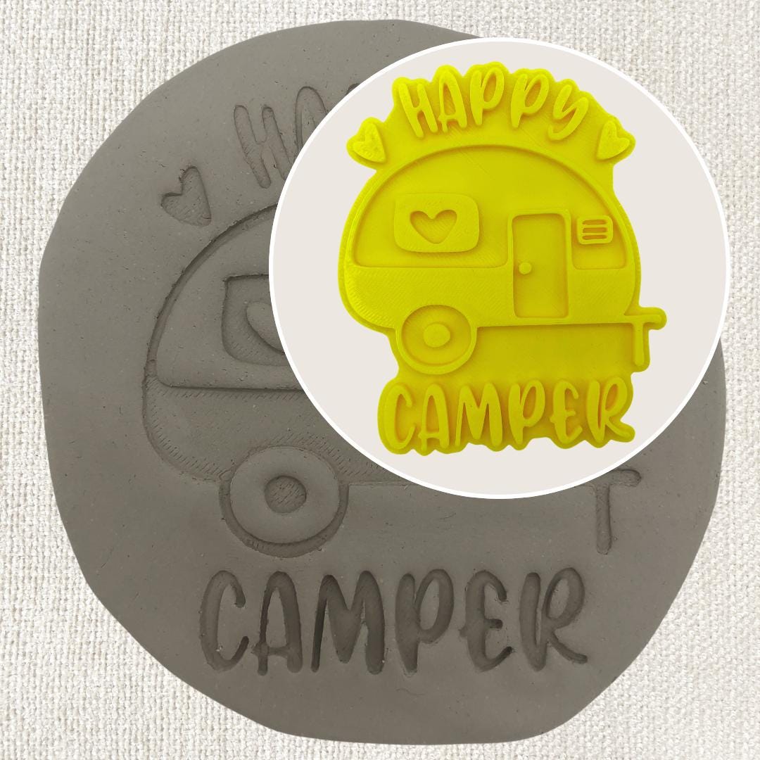 Clay Stamp, Pottery Stamp, happy Camper, Ceramic Stamp, Pottery Stamp ...