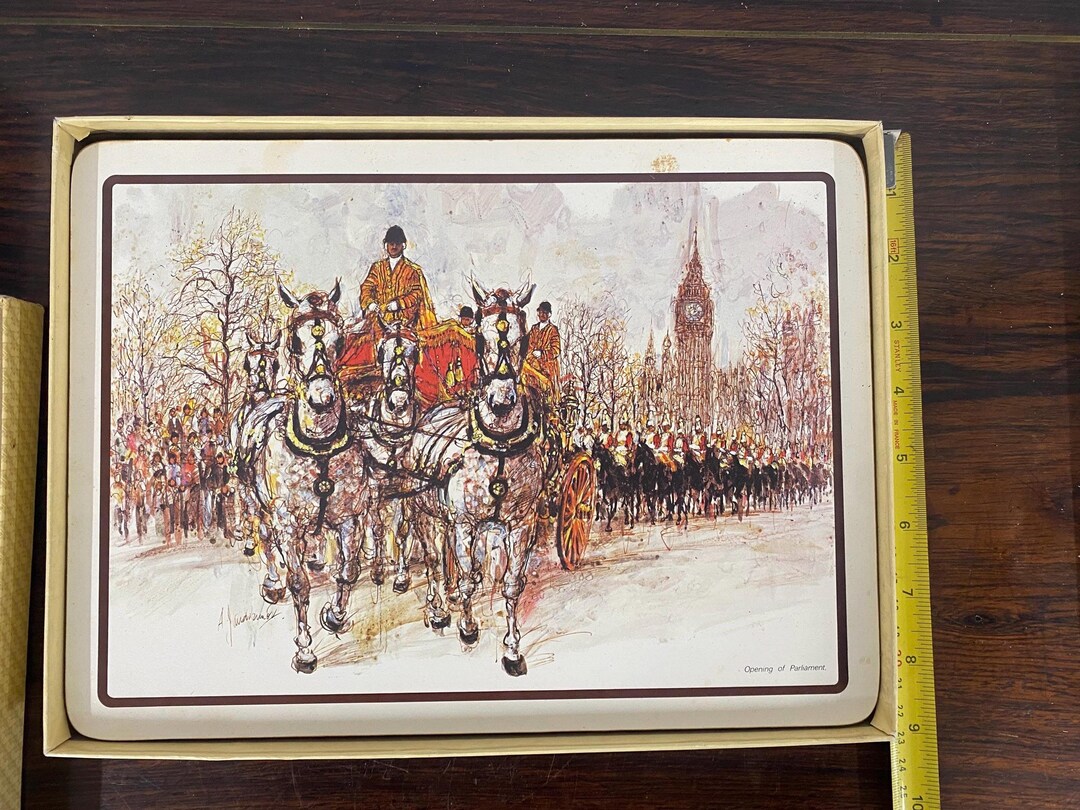 Vintage Clover Leaf Table Mats. Views of LONDON Pageantry Cork Backed ...