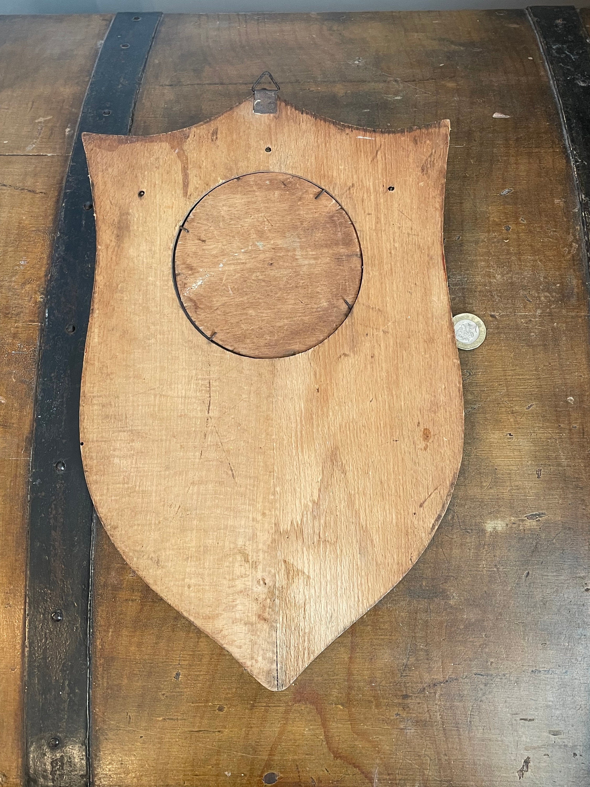 Antique Edwardian English Oak Shield Shaped Bevelled Mirror With Hat ...