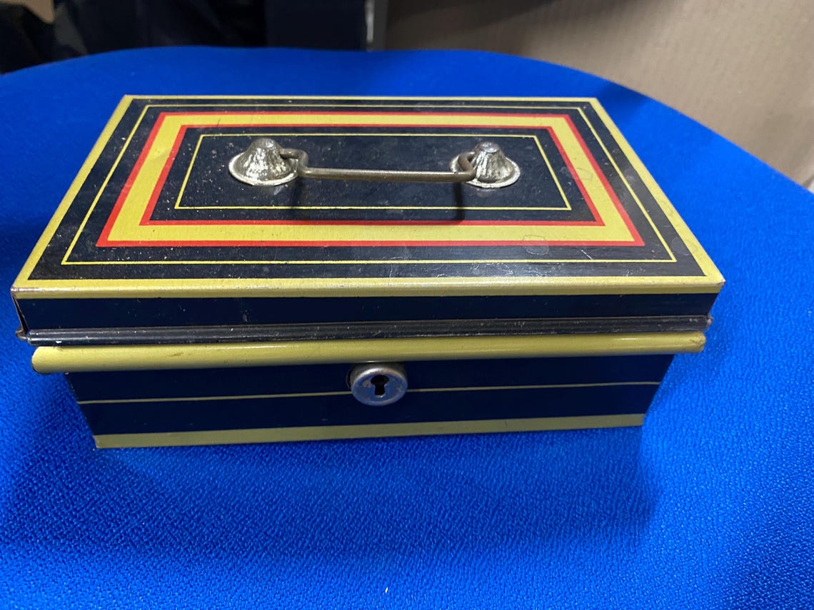 Vintage Chad Valley Tinplate Money Box ,metal Tin Empty Rectangle Black ...