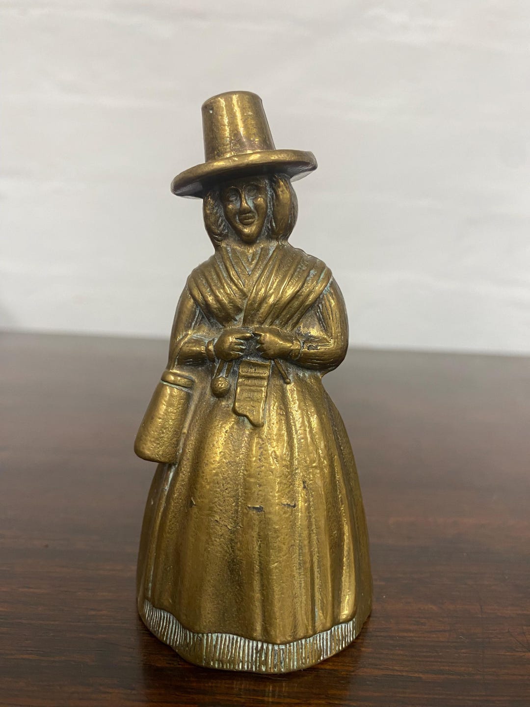 Vintage Solid BRASS Figural BELL Welsh Mary Jones Knitting Figural Lady ...
