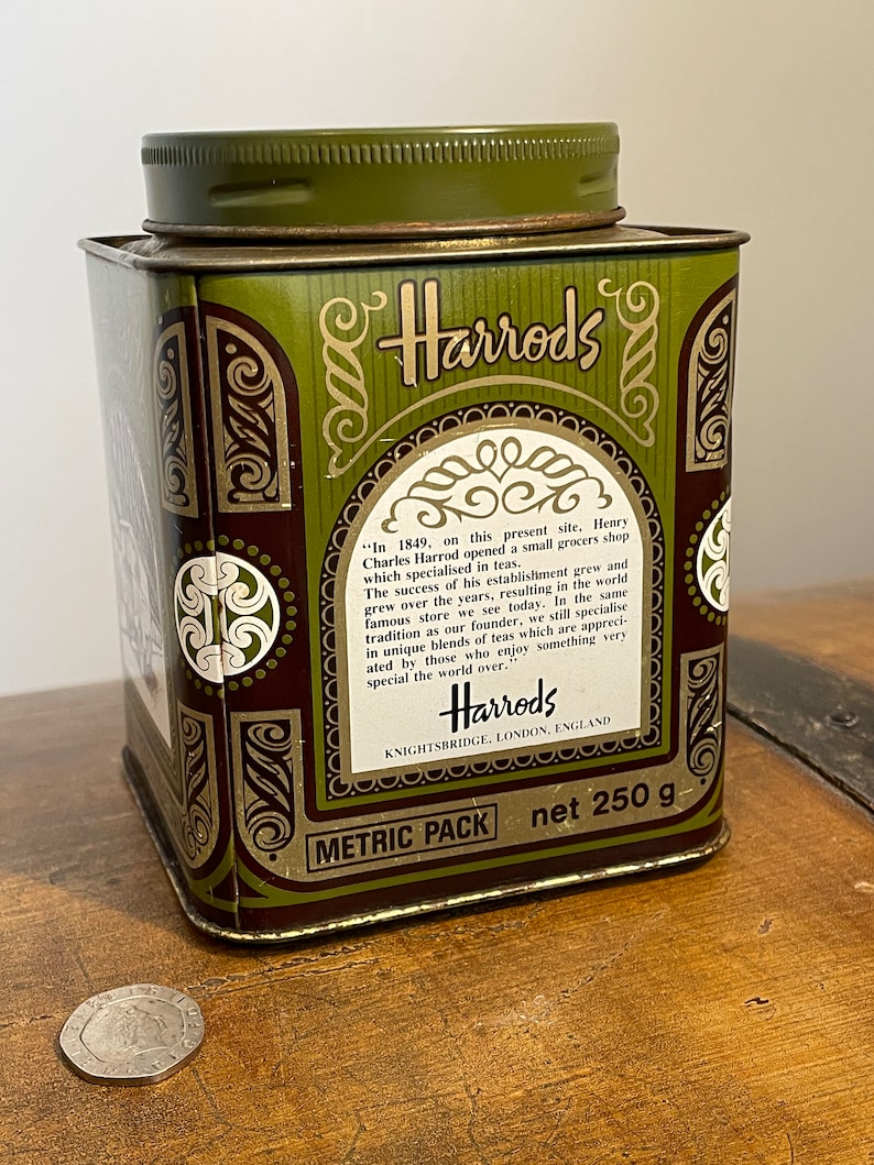 Classic Harrods English Tea London Empty Tin 4.4 Oz Green and Gold ...