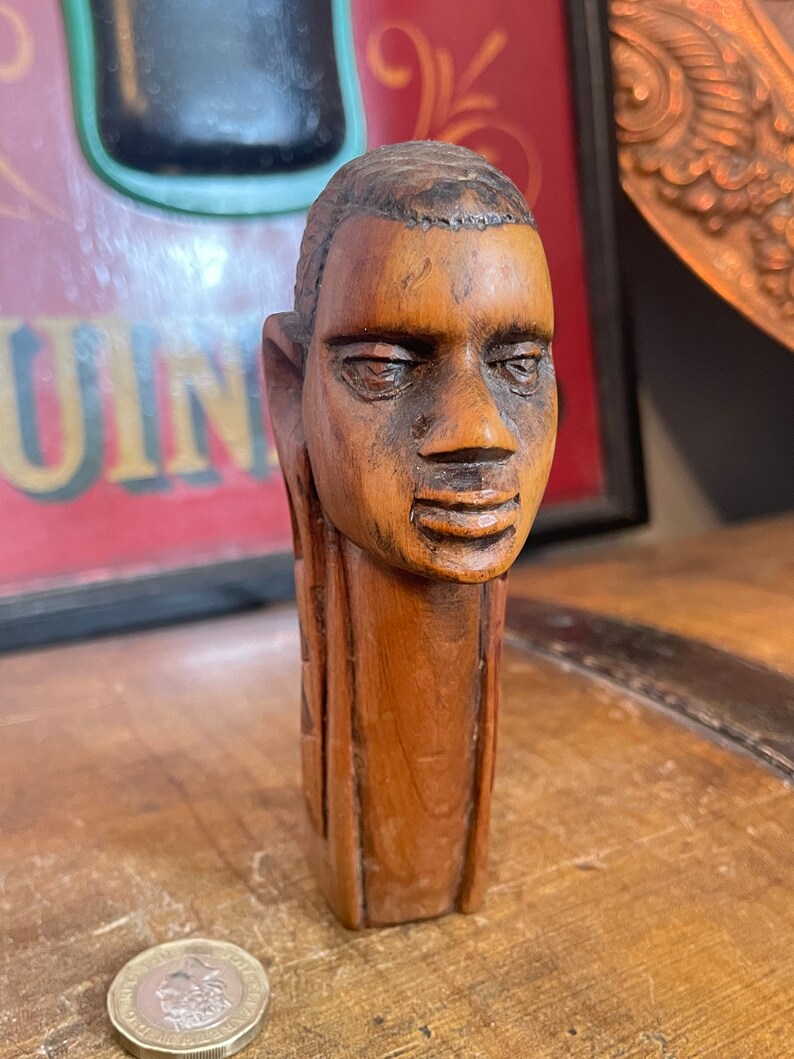 Vintage African Long Neck Bust Tribal Hand Carved Wooden Statue Figure ...