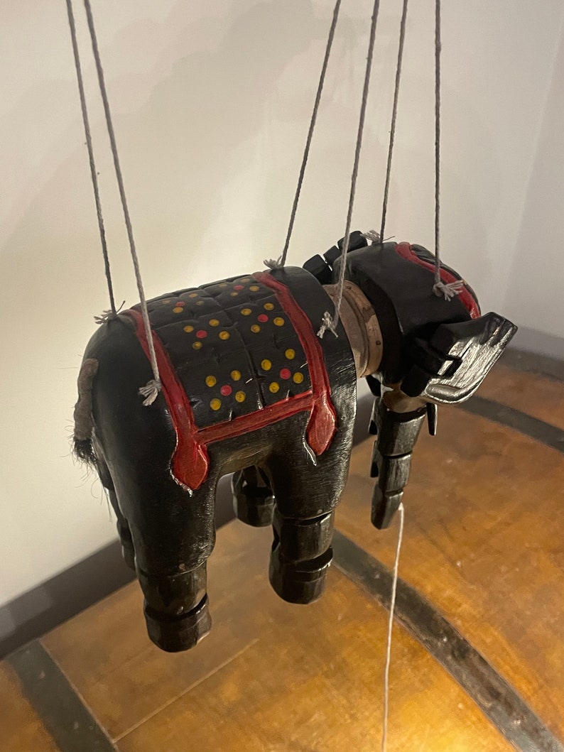 Vintage Black Elephant Puppet Hand Carved Marionette Vintage Handmade ...