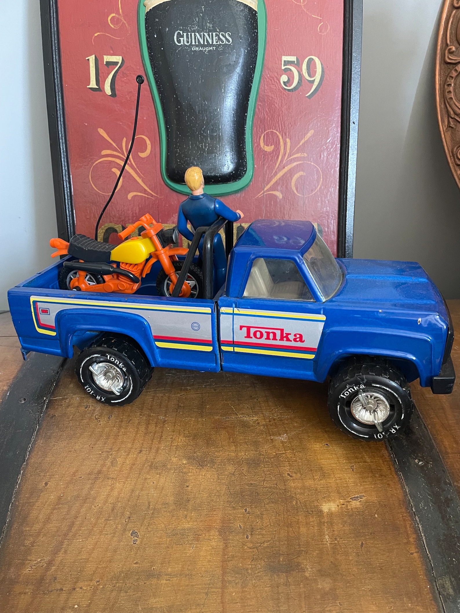 Vintage Tonka 4x4 Pickup Truck Blue Motorcycle Floor Jack Removable ...