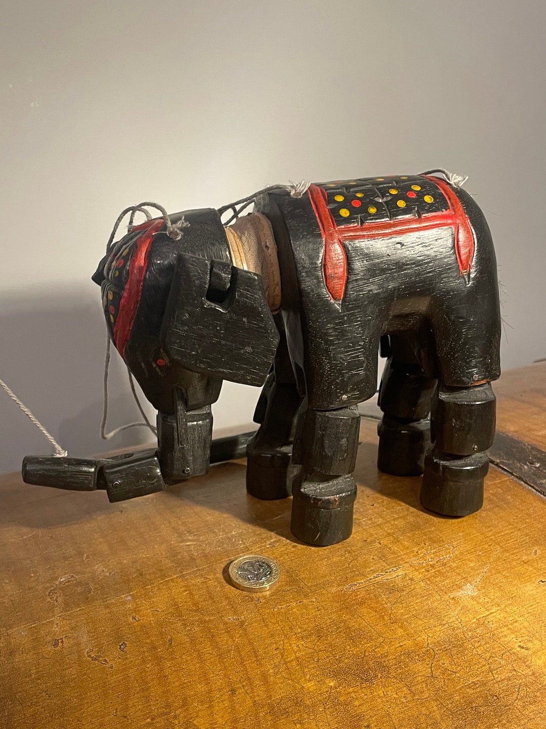 Vintage Black Elephant Puppet Hand- Carved Marionette Vintage Handmade ...