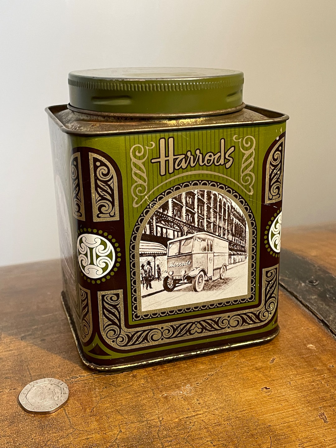 Classic Harrods English Tea London Empty Tin 4.4 Oz Green and Gold ...