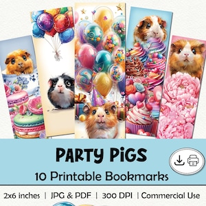 Party Pigs Bookmark, Printable Digital Download PDF and JPG, Guinea Pig ...