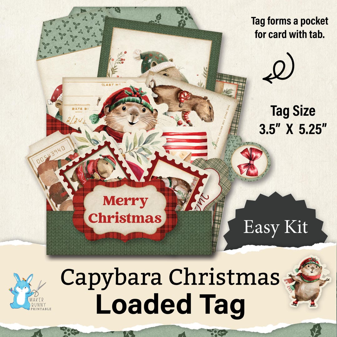 Loaded Tag, Pocket Tags, Capybara Christmas, Cute, Paper Craft ...