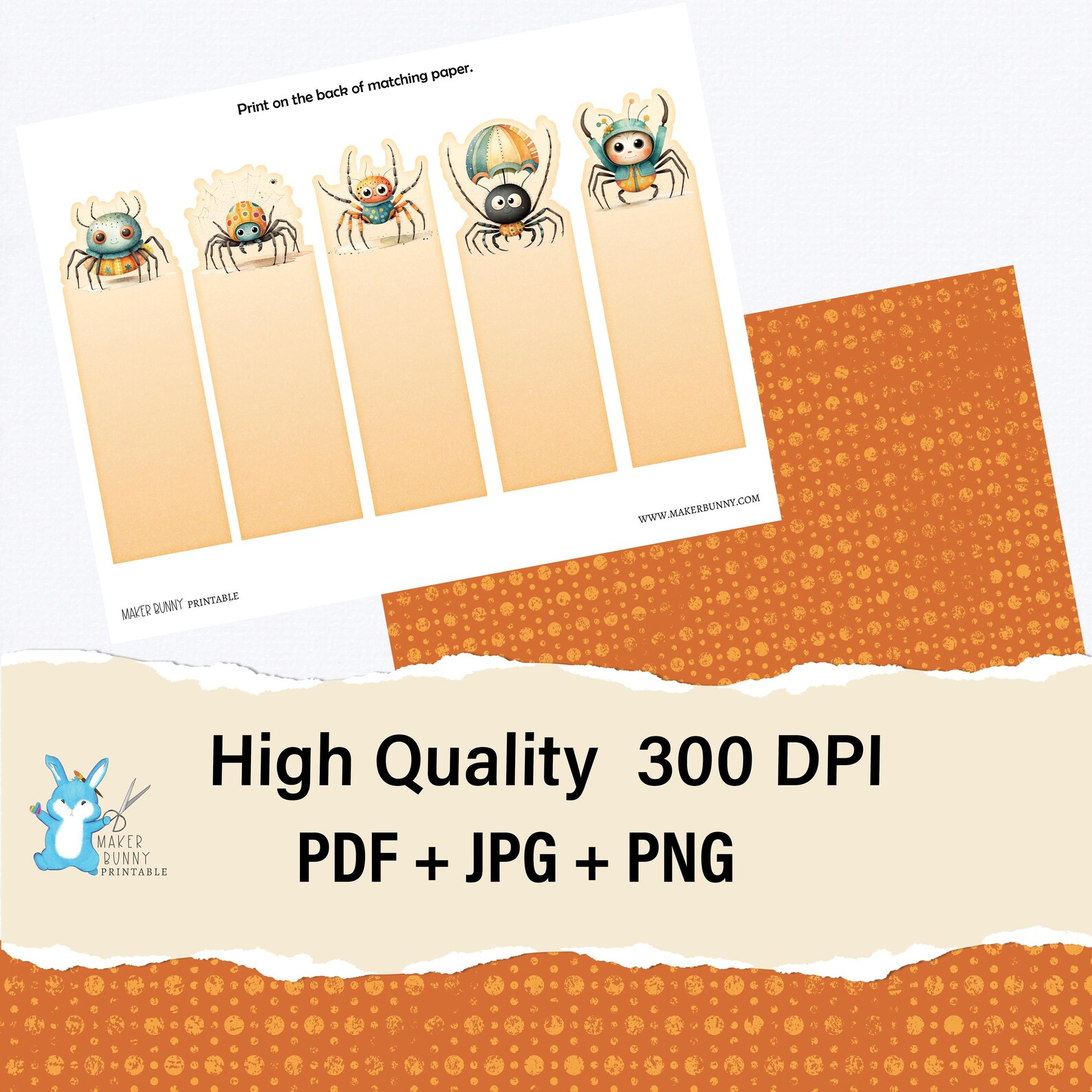 Cute Spider Bookmarks, Halloween, Children, Printable Digital Download ...