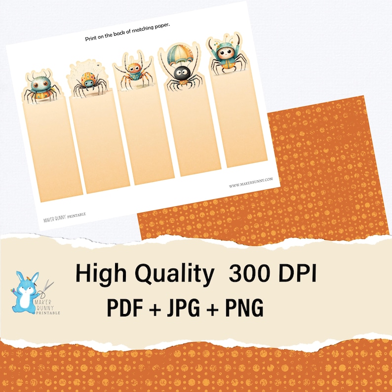Cute Spider Bookmarks, Halloween, Children, Printable Digital Download ...
