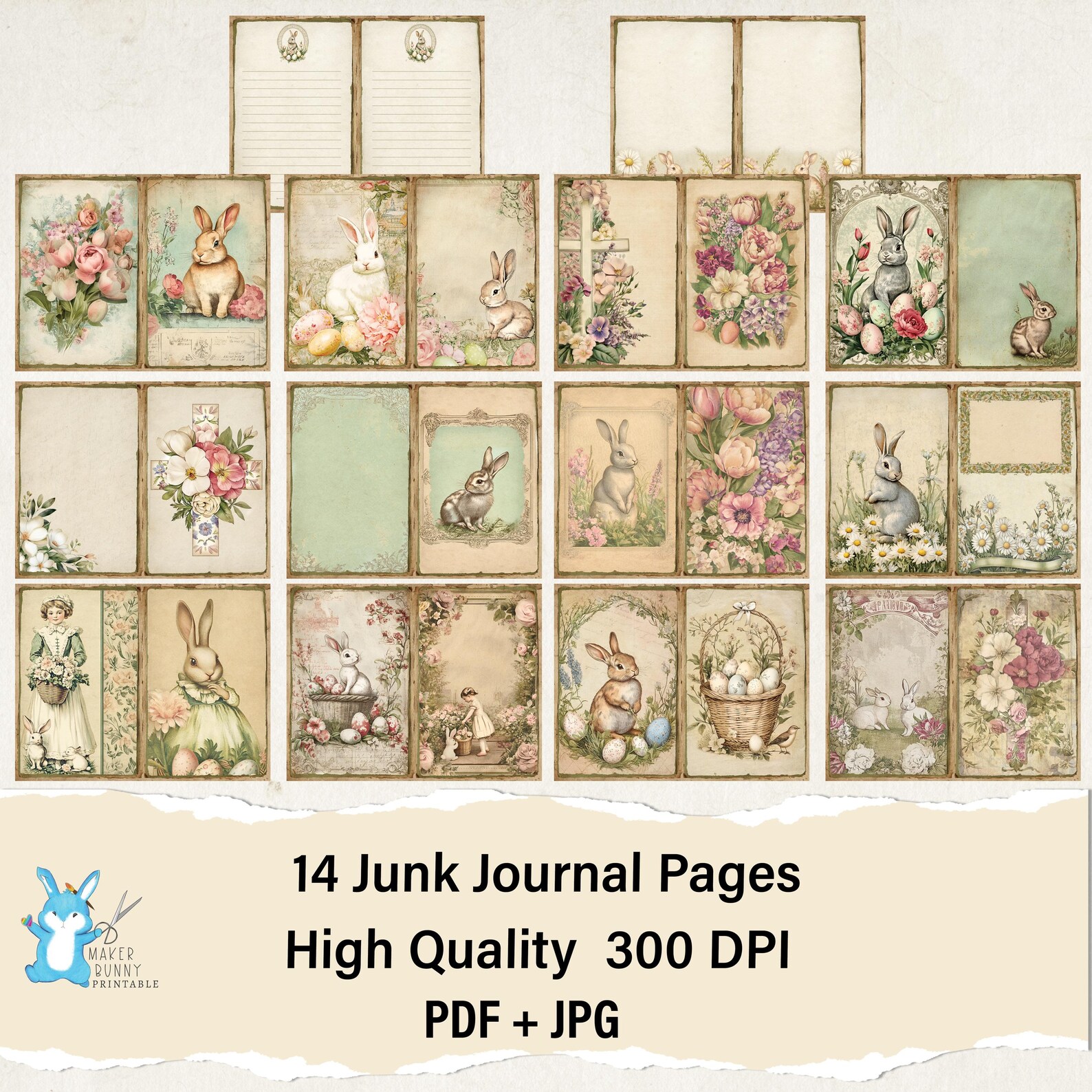 Easter Journal Pages, Spring + Cross + Bunny + Rabbit + Flowers + Eggs ...