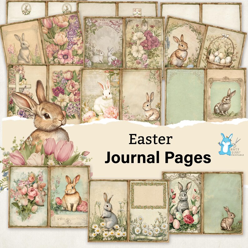Easter Journal Pages, Spring + Cross + Bunny + Rabbit + Flowers + Eggs ...