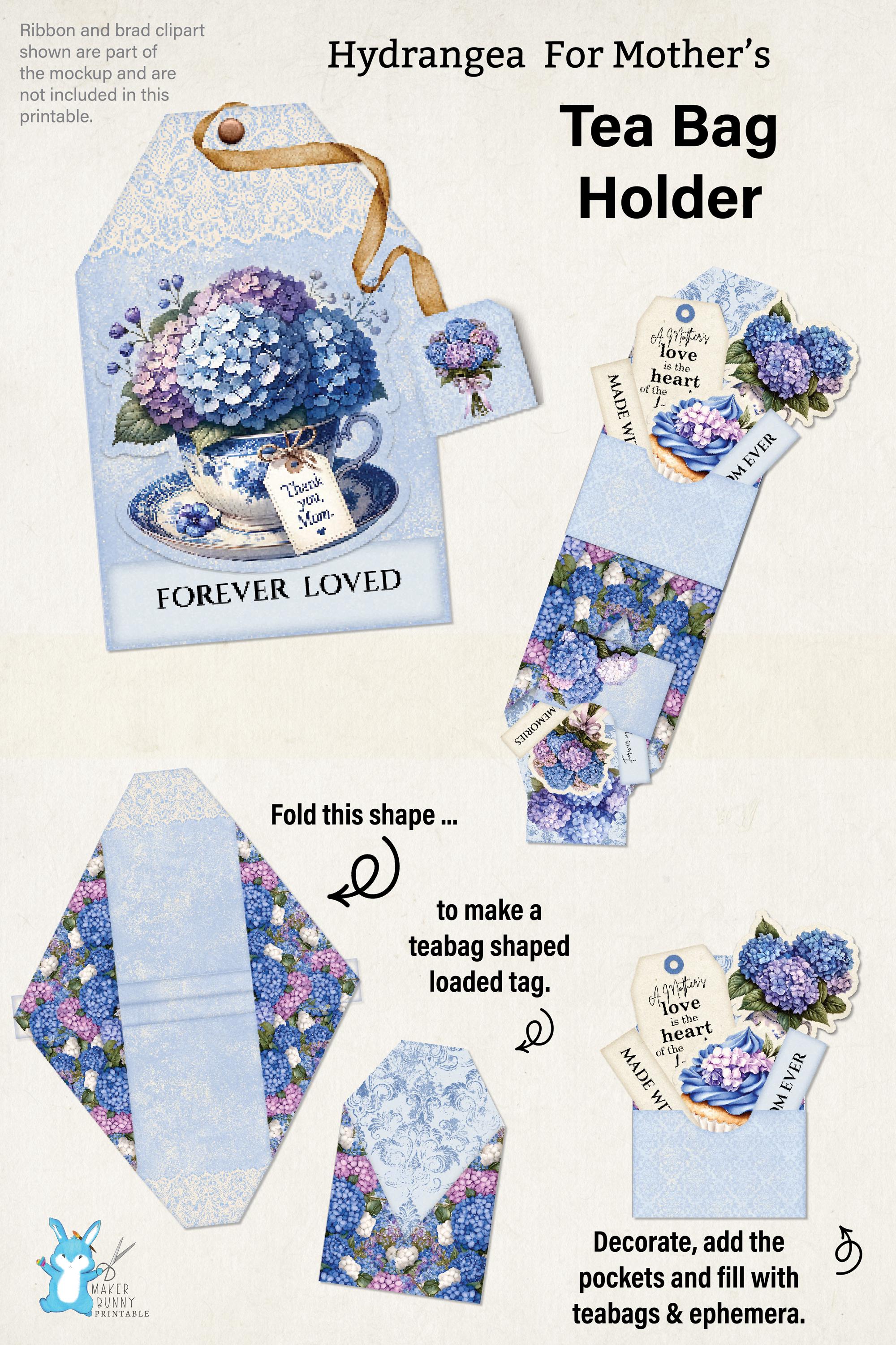 Loaded Tea Bag Holder - Hydrangea + Mother + Birthday + Pockets ...