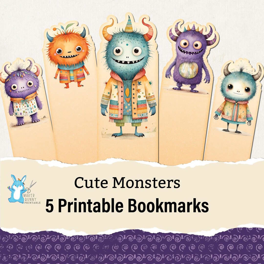 Cute Monster Bookmarks, Halloween, Children, Printable Digital Download ...