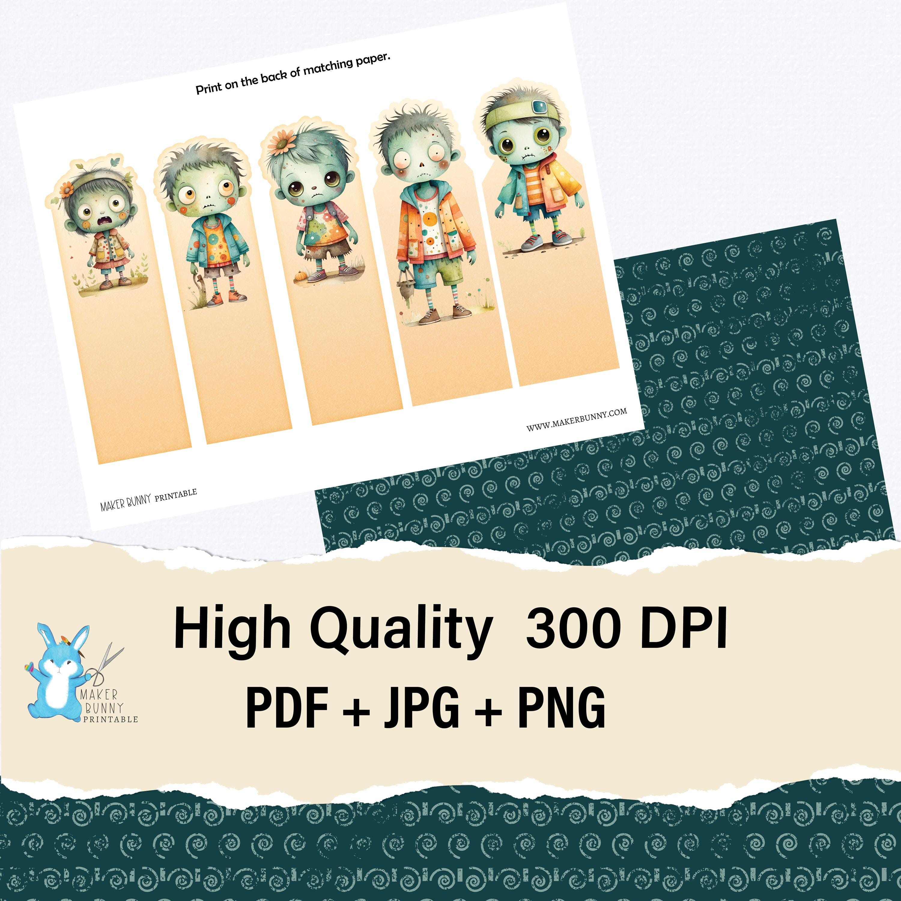 Cute Zombie Bookmarks, Halloween, Children, Printable Digital Download ...