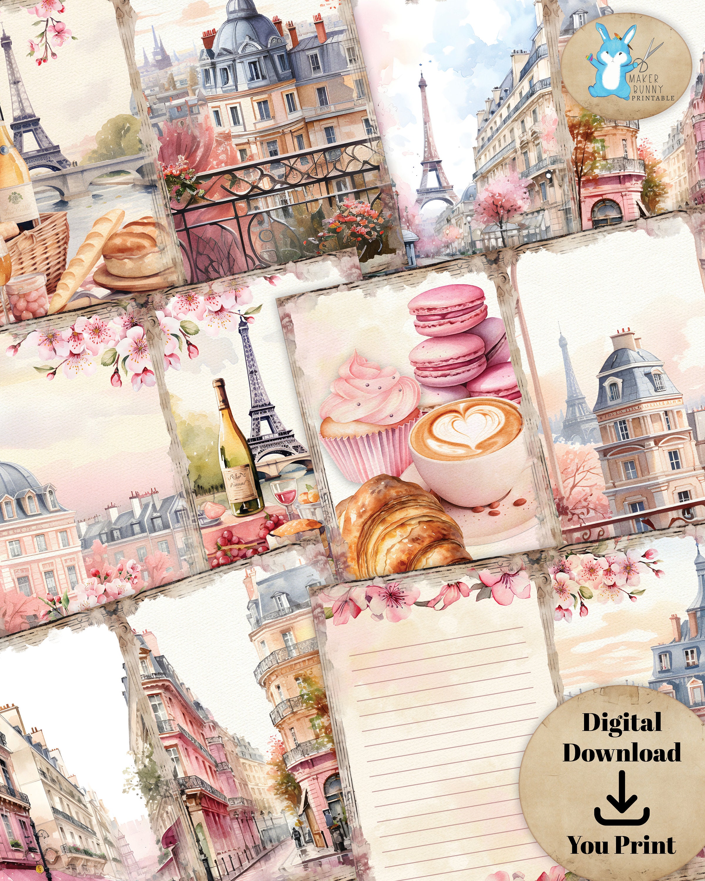 Paris Junk Journal Pages, Printable Digital Download Papers, Journaling ...