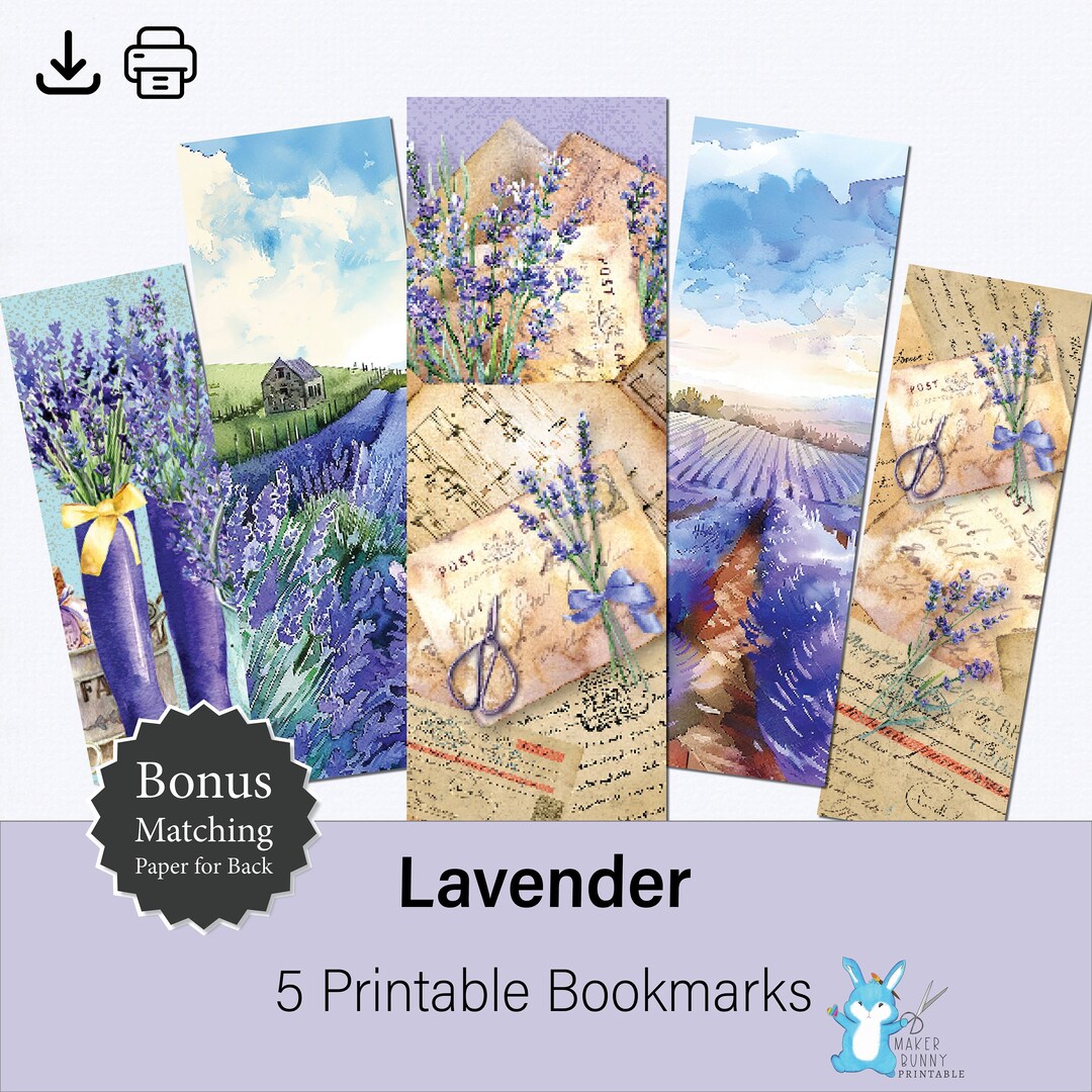 Lavender Farm Bookmarks, Printable Digital Download PDF and JPG, Junk ...