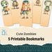 Cute Zombie Bookmarks, Halloween, Children, Printable Digital Download ...