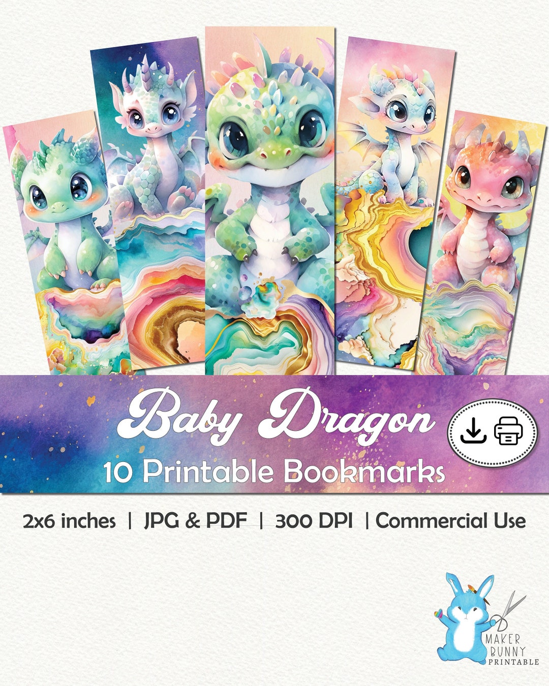 Baby Dragon Bookmarks, Rainbow Mythical Creature, Cute and Fun for Kids ...