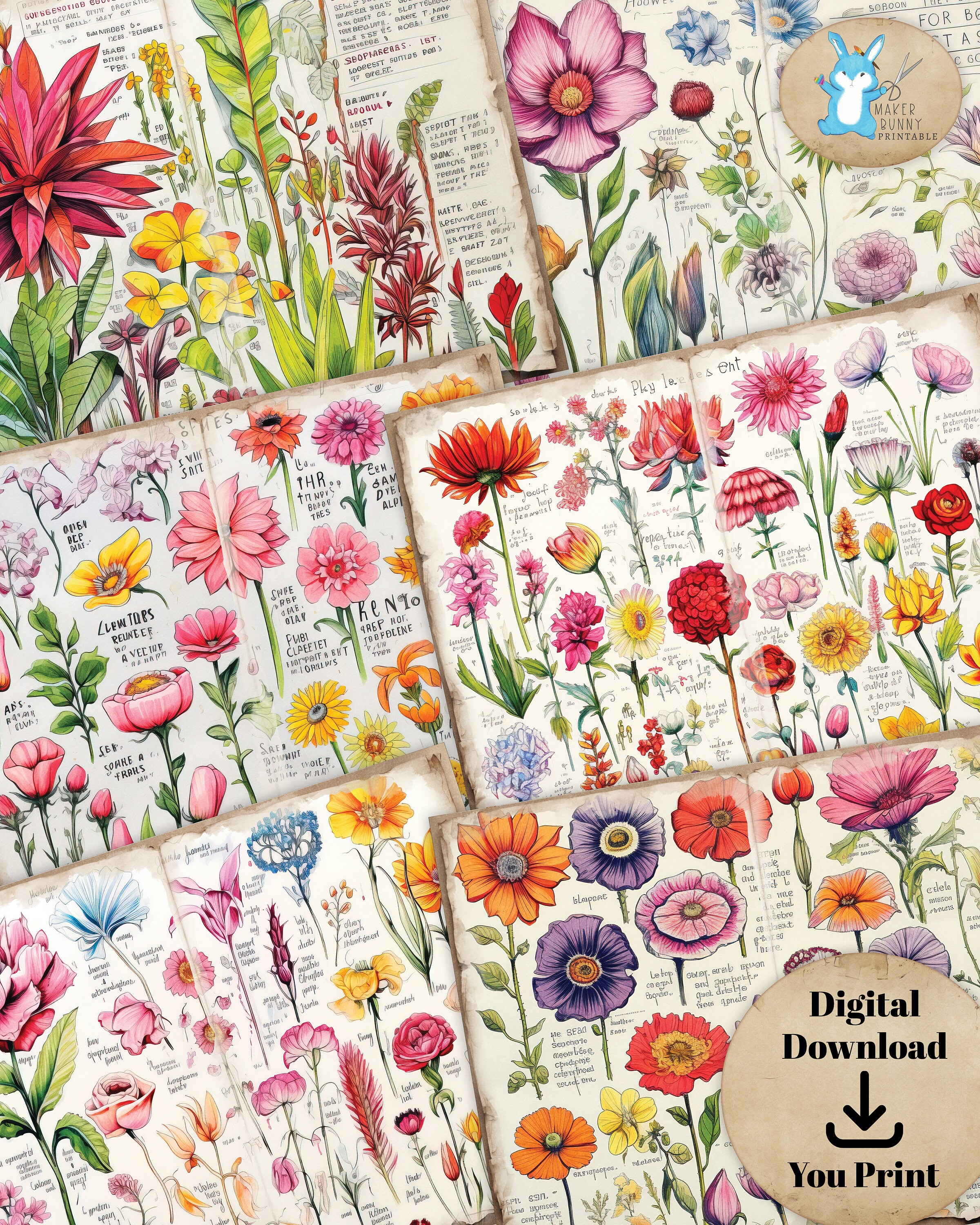 Vintage Flower Field Guide, Junk Journal Pages, Printable Digital ...