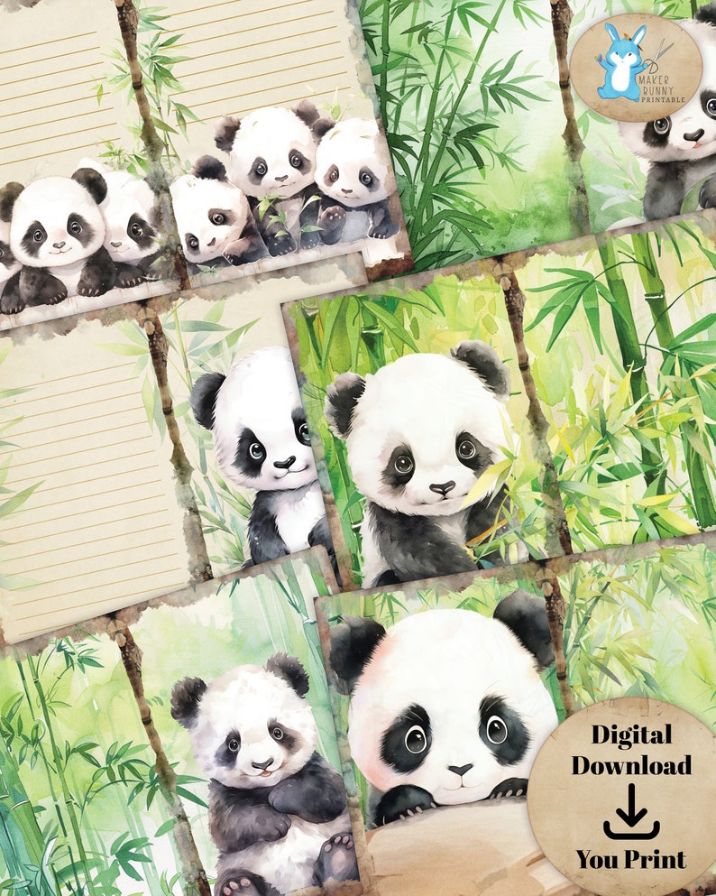 Cute Panda Junk Journal Pages, Printable Digital Download Papers ...