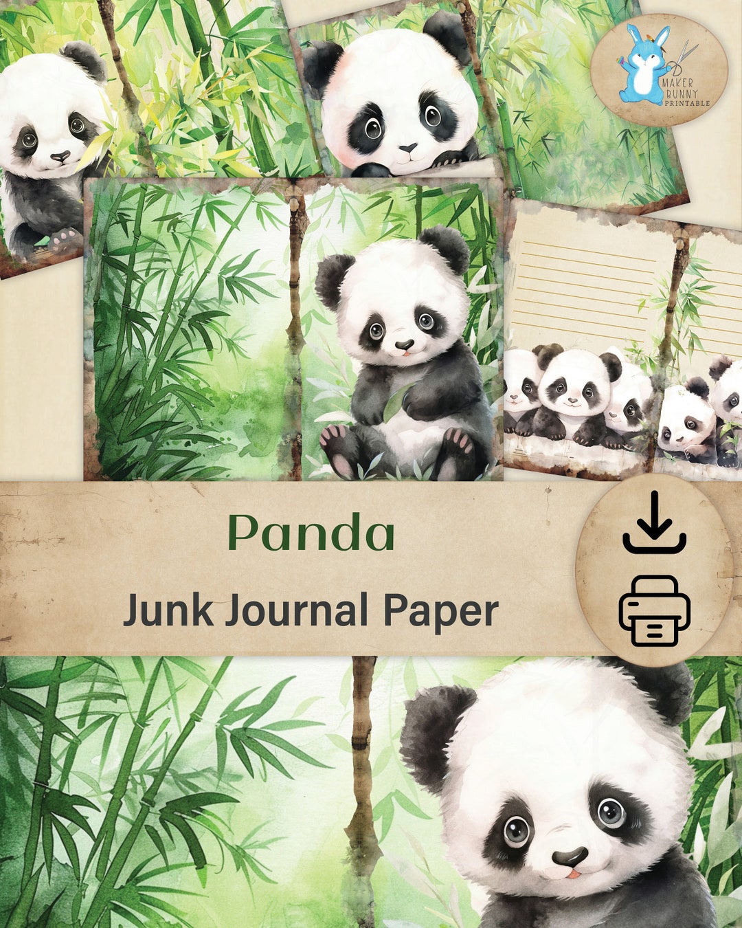 Cute Panda Junk Journal Pages, Printable Digital Download Papers ...