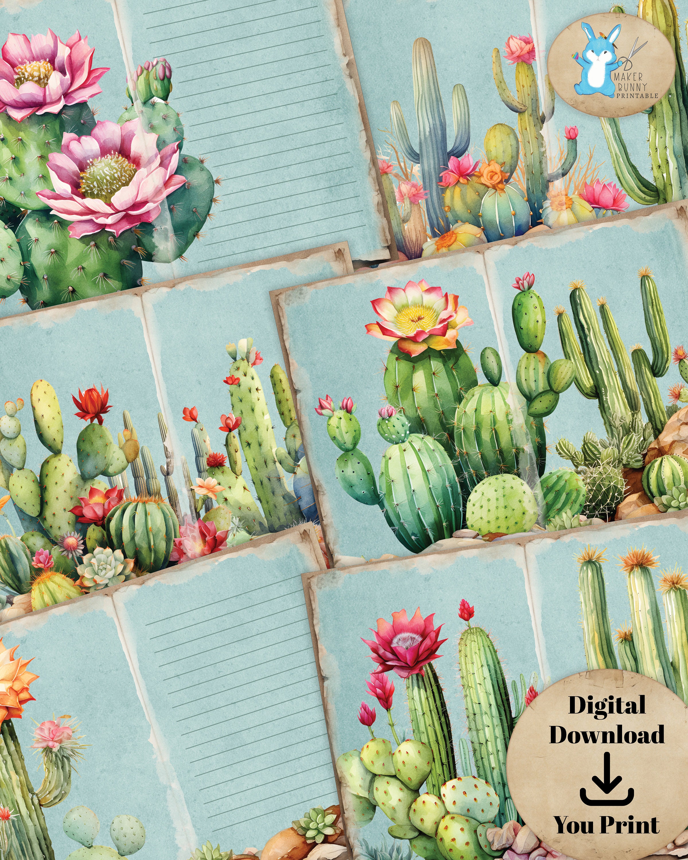 Cactus Junk Journal Pages, Printable Digital Download Papers ...