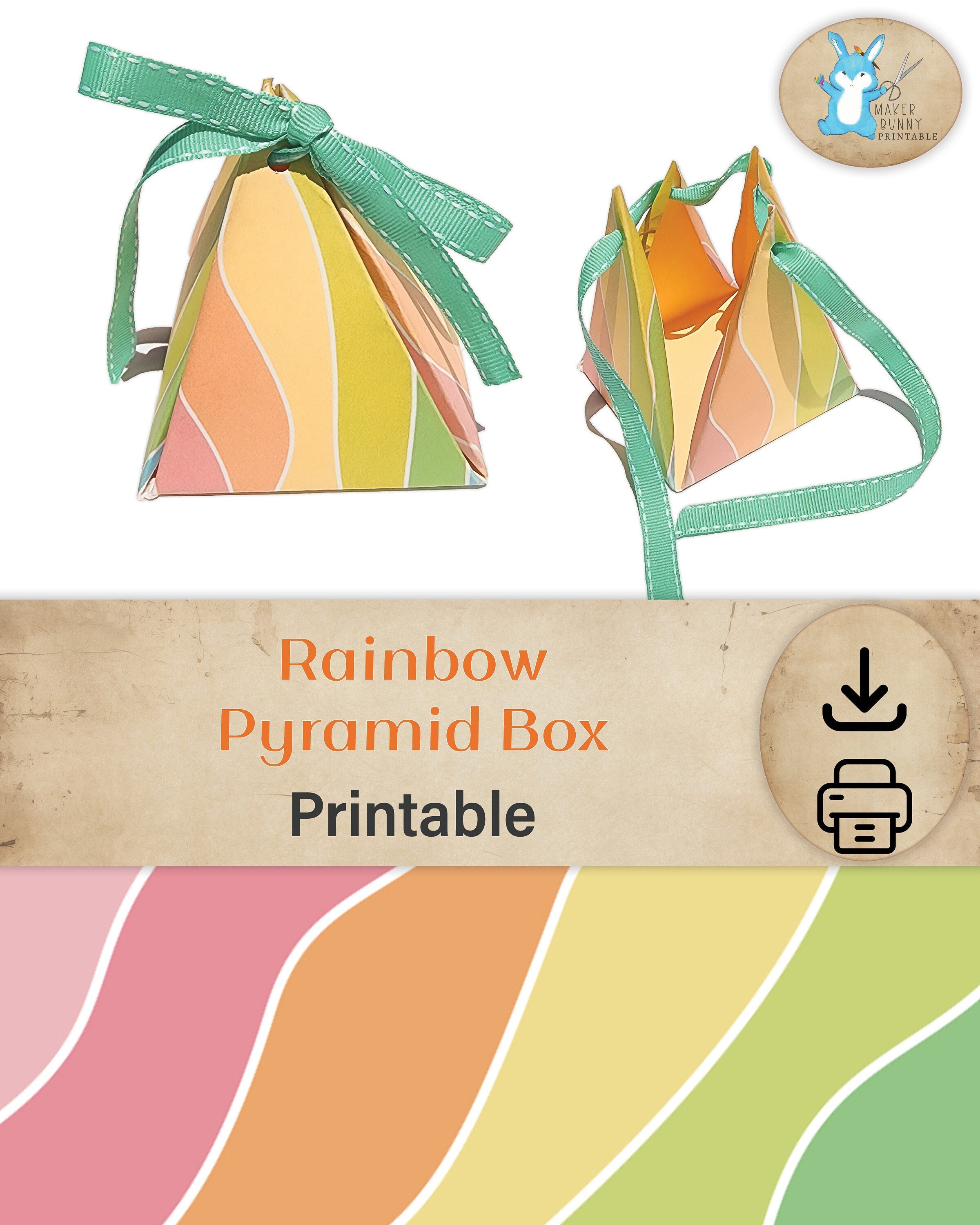 Rainbow Pyramid Box, Printable, Paper Craft, Mini Gift Box, Favor Box ...