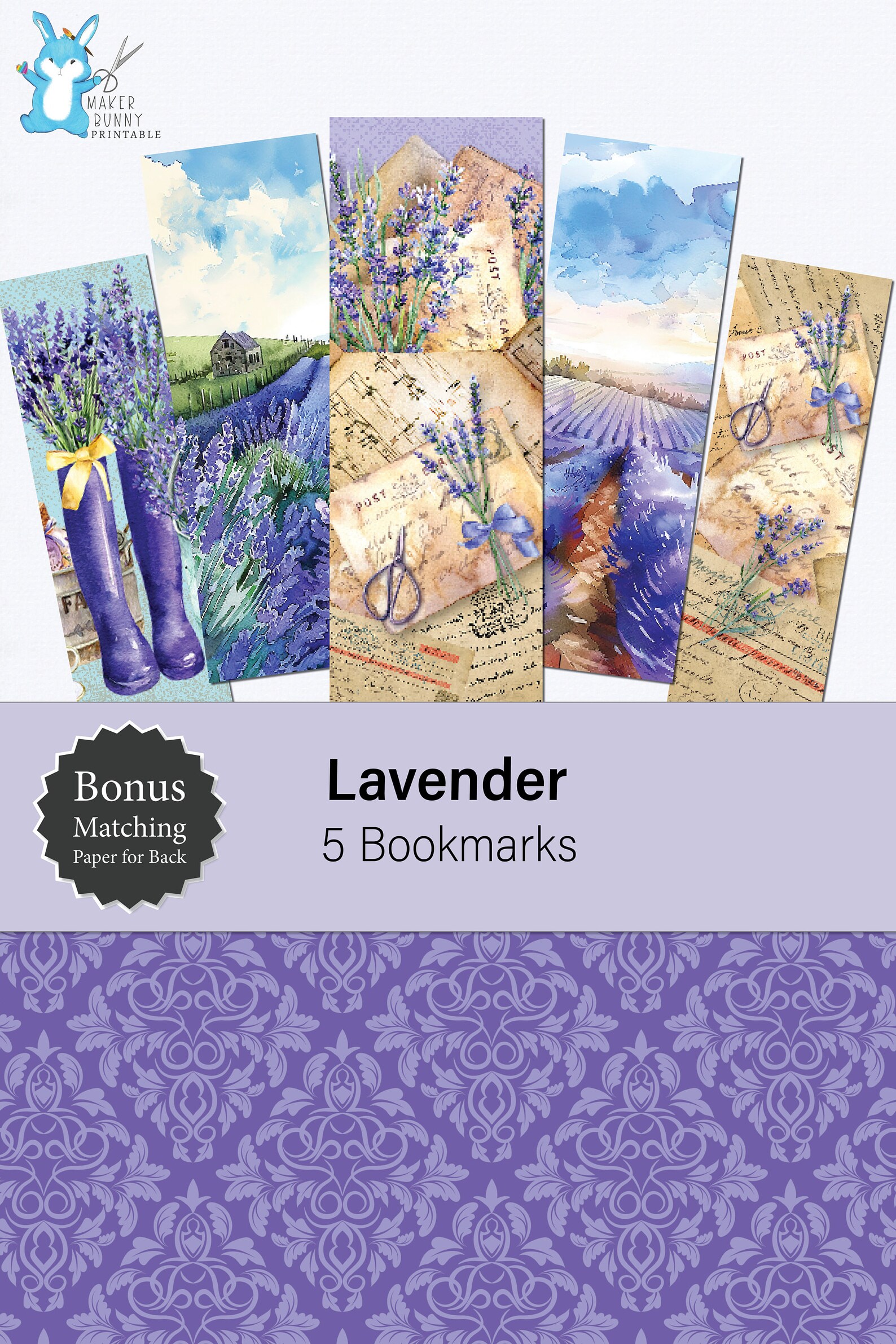 Lavender Farm Bookmarks, Printable Digital Download PDF and JPG, Junk ...