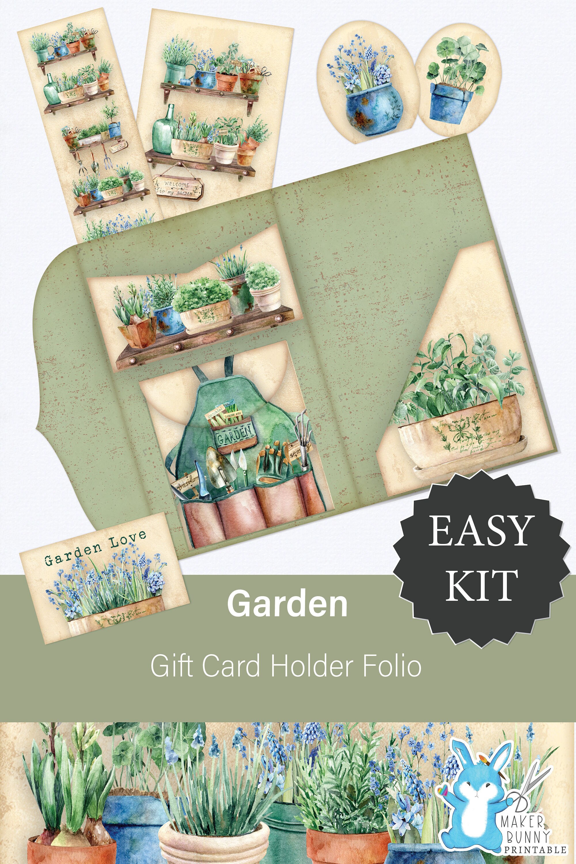 Garden Love Folio, Gift Card Holder, Printable Digital Download, Paper ...