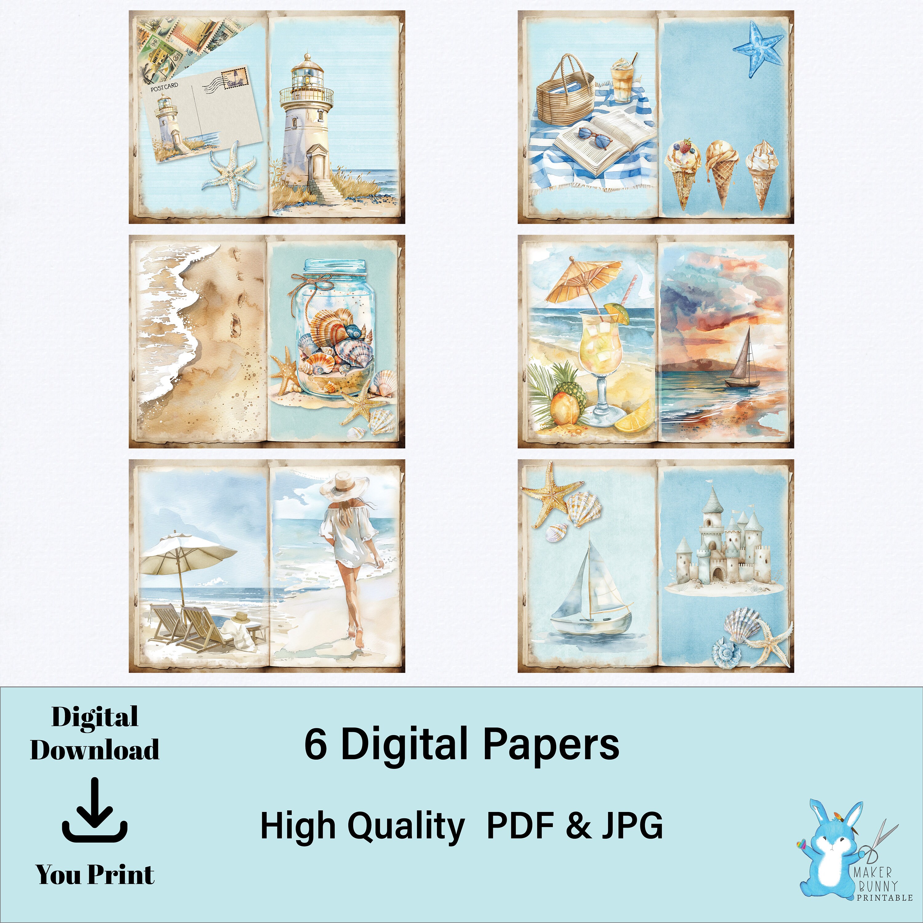 Vol 2 - Oceanside Papers for Junk Journaling, Beach Art Journal, Paper ...