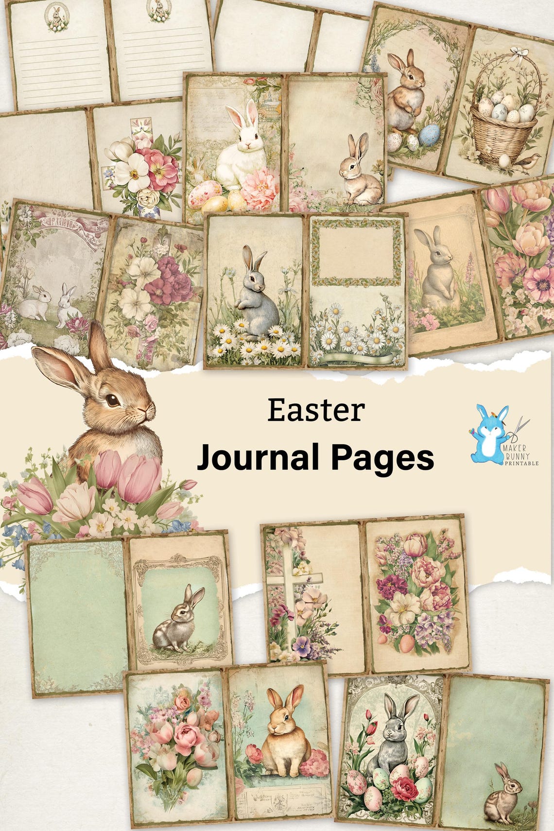 Easter Journal Pages, Spring + Cross + Bunny + Rabbit + Flowers + Eggs ...
