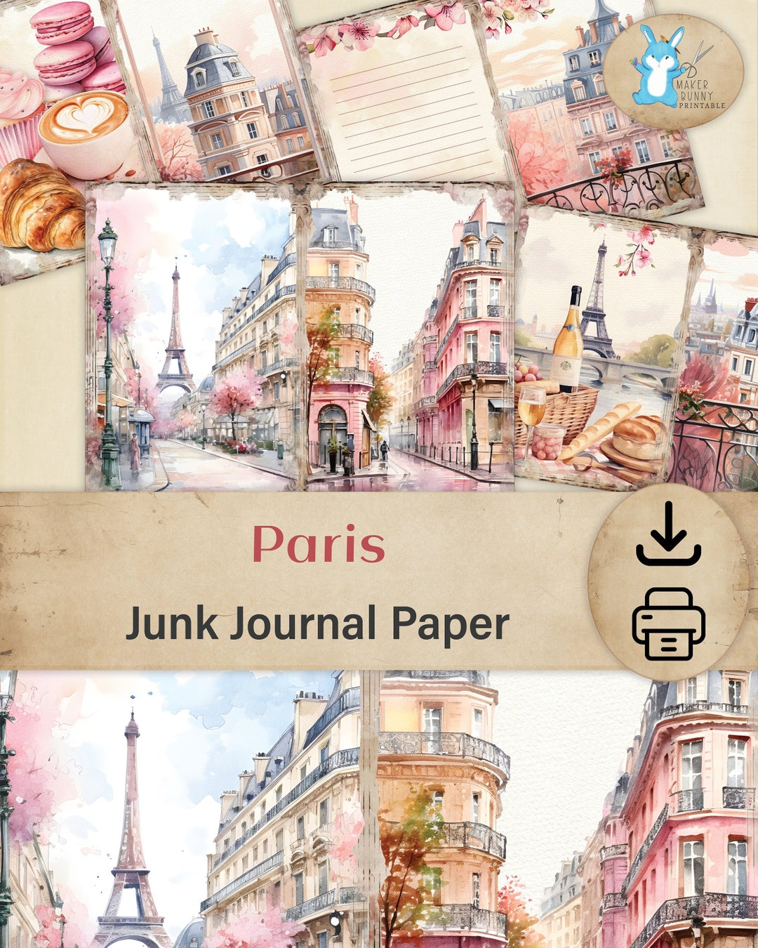 Paris Junk Journal Pages, Printable Digital Download Papers, Journaling ...
