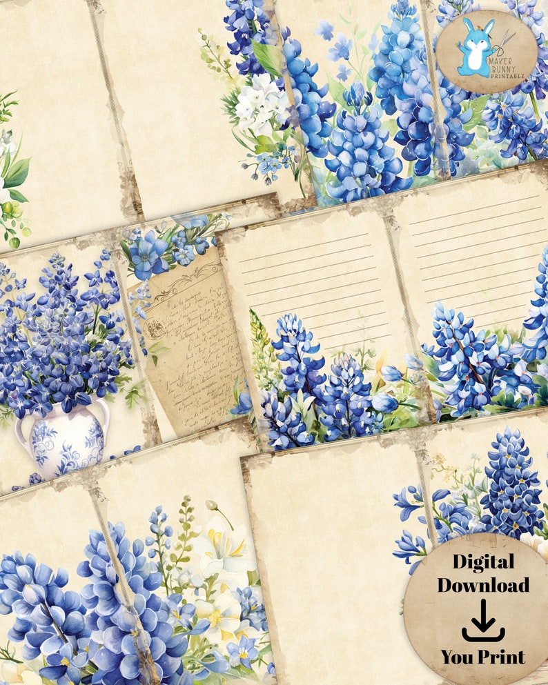 Bluebonnet Journal Pages, Printable Digital Download Papers, Journaling ...