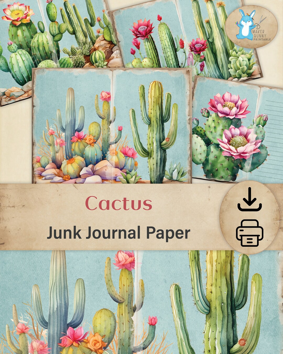 Cactus Junk Journal Pages, Printable Digital Download Papers ...