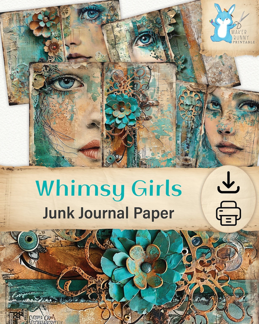 Whimsy Girls Mixed Media, Junk Journal Pages, Digital Download ...