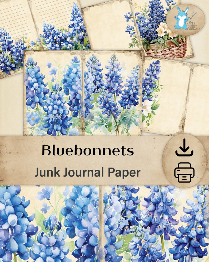 Bluebonnet Journal Pages, Printable Digital Download Papers, Journaling ...
