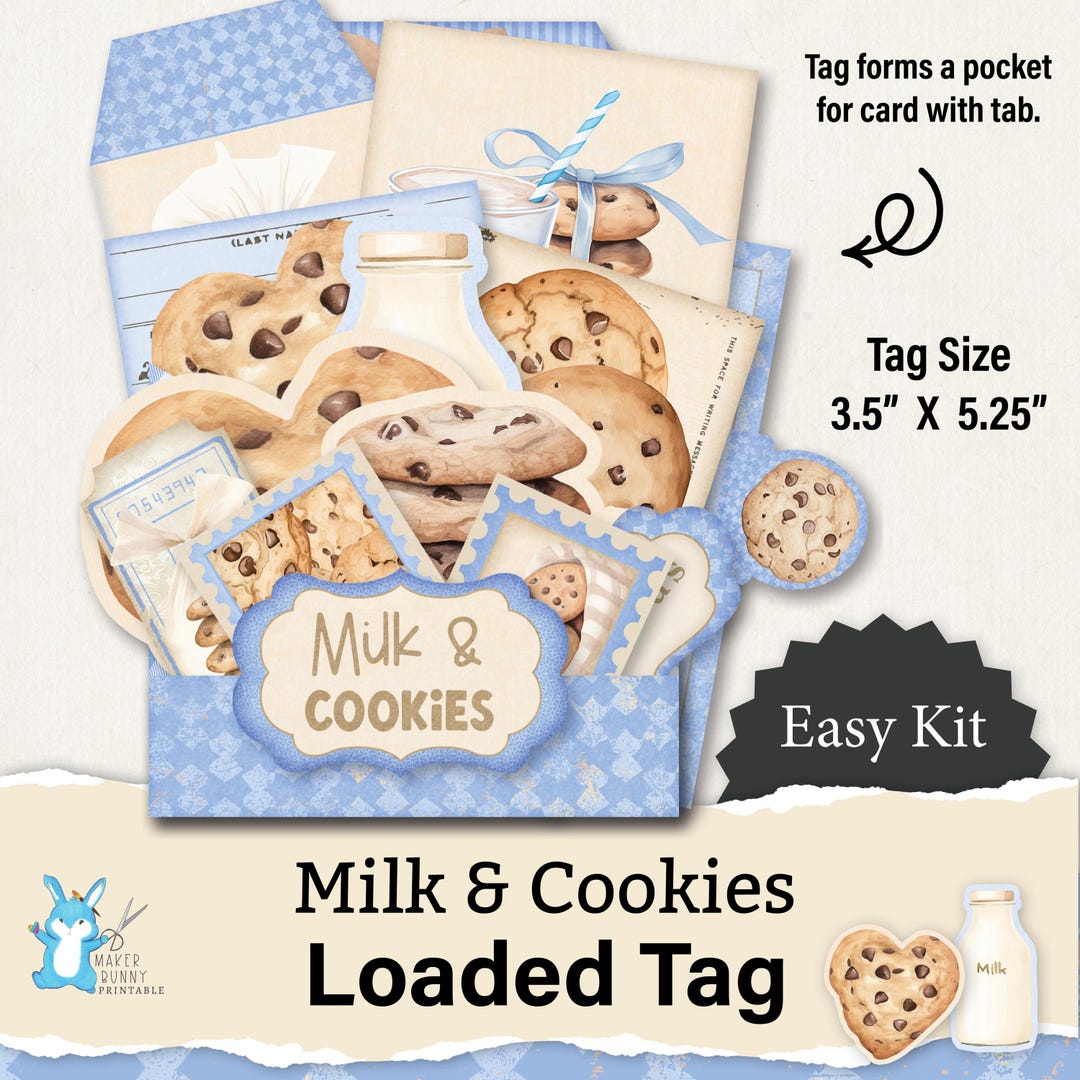 Loaded Tag, Pocket Tags, Milk and Cookies, Paper Craft Printable, Easy ...